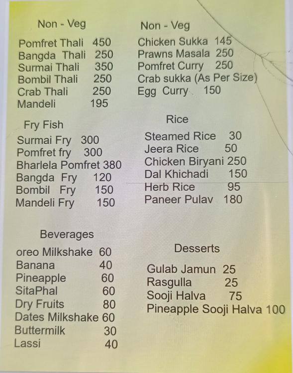 Menu of Mangal's Kitchen, Chakala, Mumbai