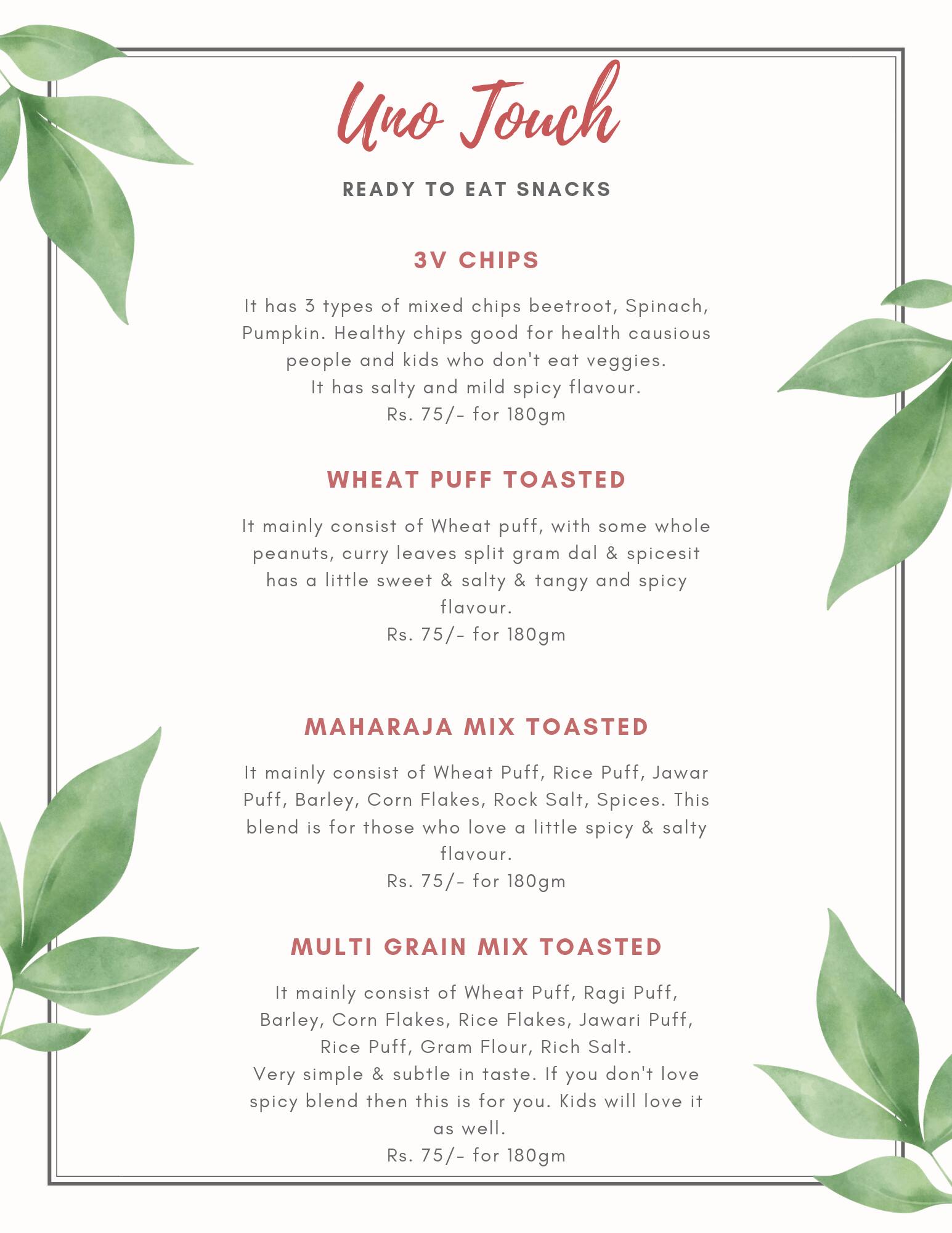 Menu of Uno Touch, Marve, Mumbai