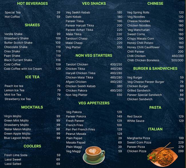 Menu of Restro Cafe Florida, Kharar Road, Mohali