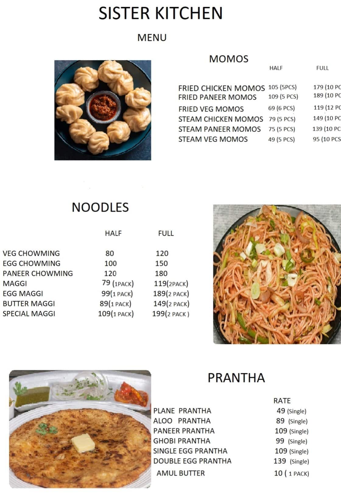 Menu of Sister Kitchen, Tagore Garden, New Delhi