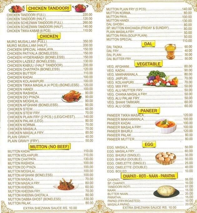 Cafe Himalaya menu, Menu restauracji Cafe Himalaya, Jogeshwari, Mumbai ...