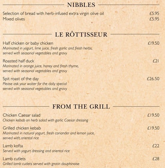 Rotisserie - Harrods Menu, Menu for Rotisserie - Harrods, Knightsbridge ...
