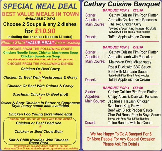 Menu at Cathay Cuisine, Glasgow, 121 Clarkston Rd