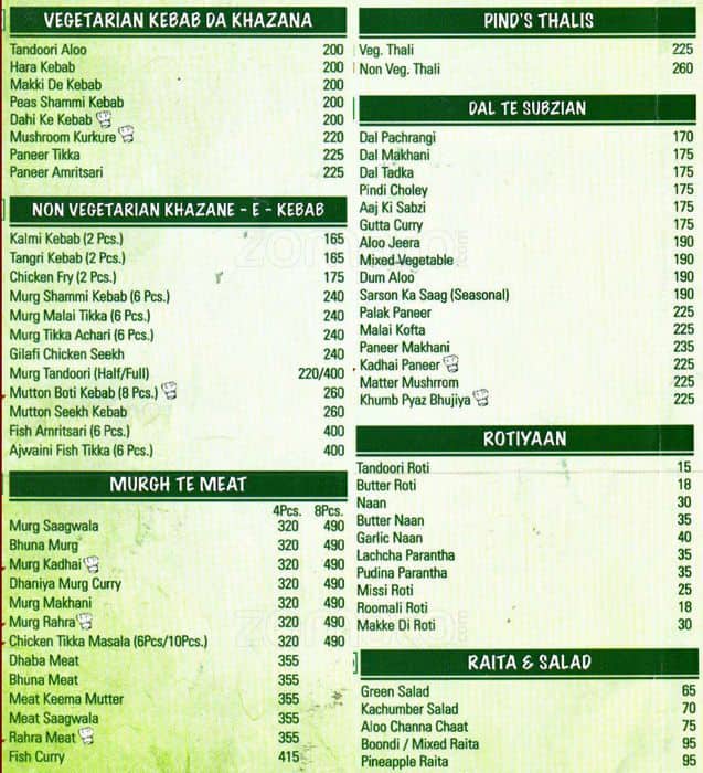 Pind Balluchi Menu, Menu for Pind Balluchi, Nehru Place, New Delhi - Zomato