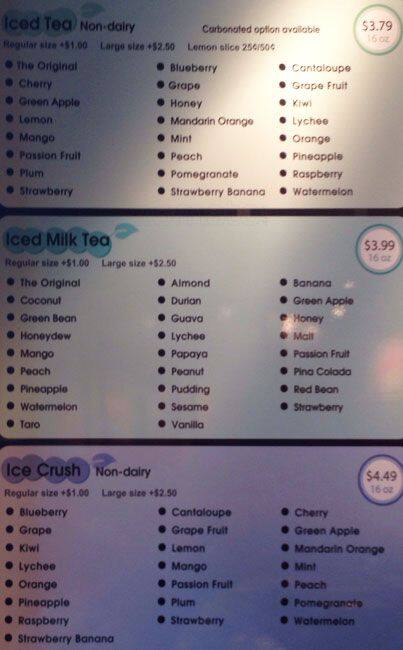 Menu at Campus Bubble Tea restaurant, Toronto, York University