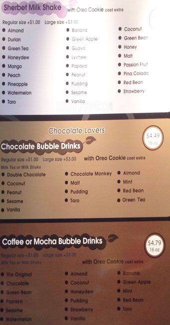 Menu at Campus Bubble Tea restaurant, Toronto, York University