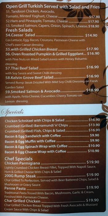 Menu at Coco Cozy Cafe, Kelvin Grove