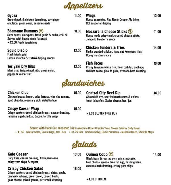 Menu at Central City Brew Pub, Vancouver