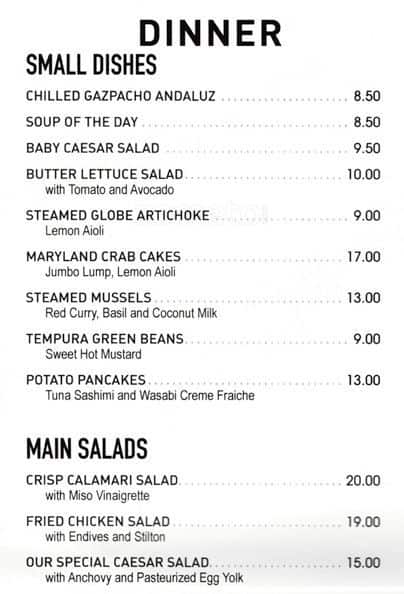 Menu at Noho Star restaurant, New York City