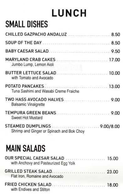 Menu at Noho Star restaurant, New York City