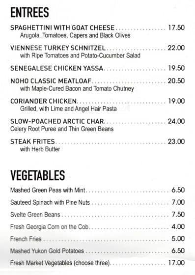 Menu at Noho Star restaurant, New York City