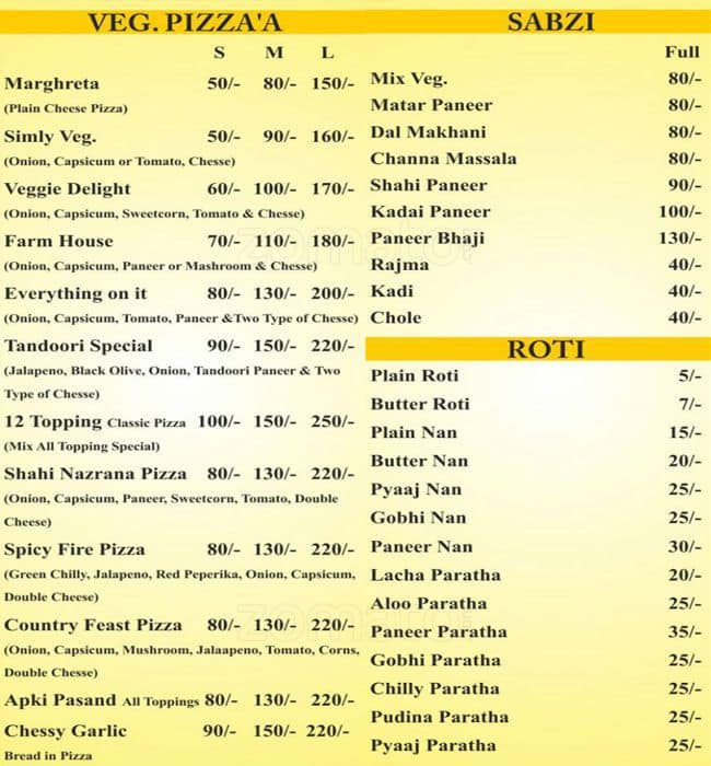 Menu at Punjabi Fusion, Delhi, G 32
