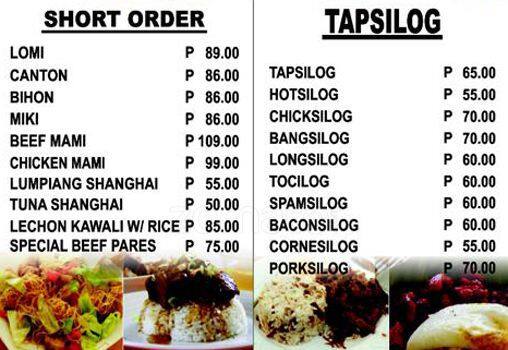 Carta del restaurante Sora Bulalo, Parañaque, Bustamante Building