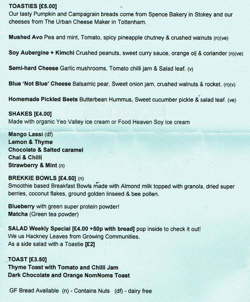 Menu at Secret Handshake Cafe, London