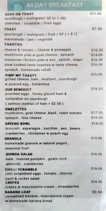 Menu at CO. Cafe, Sandringham