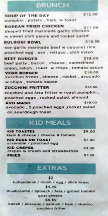 Menu at CO. Cafe, Sandringham