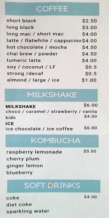 Menu at CO. Cafe, Sandringham