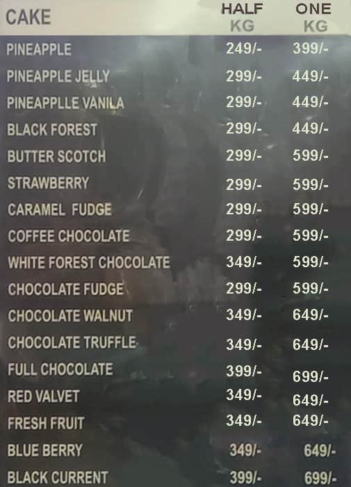 Menu of 39 Bakers, Channi Himmat, Jammu