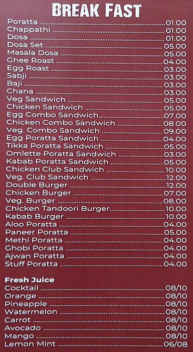 Menu at Red Fort Restaurant, Dubai