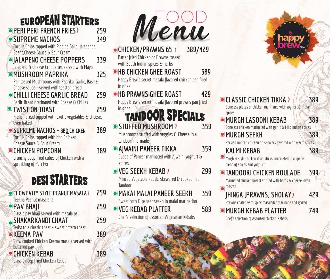 Menu of Happy Brew Bar & Kitchen, Koramangala 5th Block, Bangalore