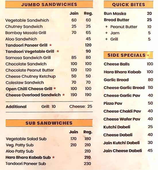 Menu of Hangout Junction, Chembur, Mumbai