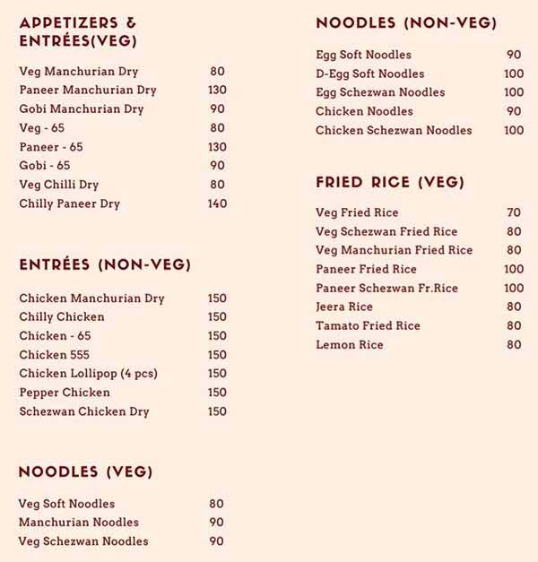 Menu of Sri Rama Food Point, Tolichowki, Hyderabad