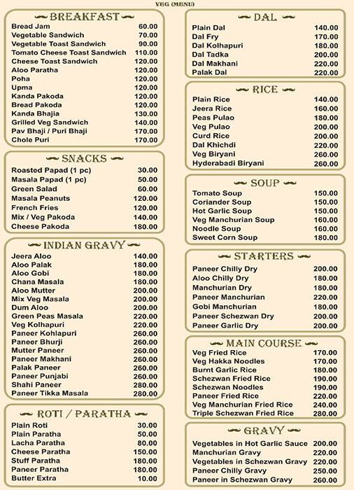 Menu at Regency Restaurant, Lonavala