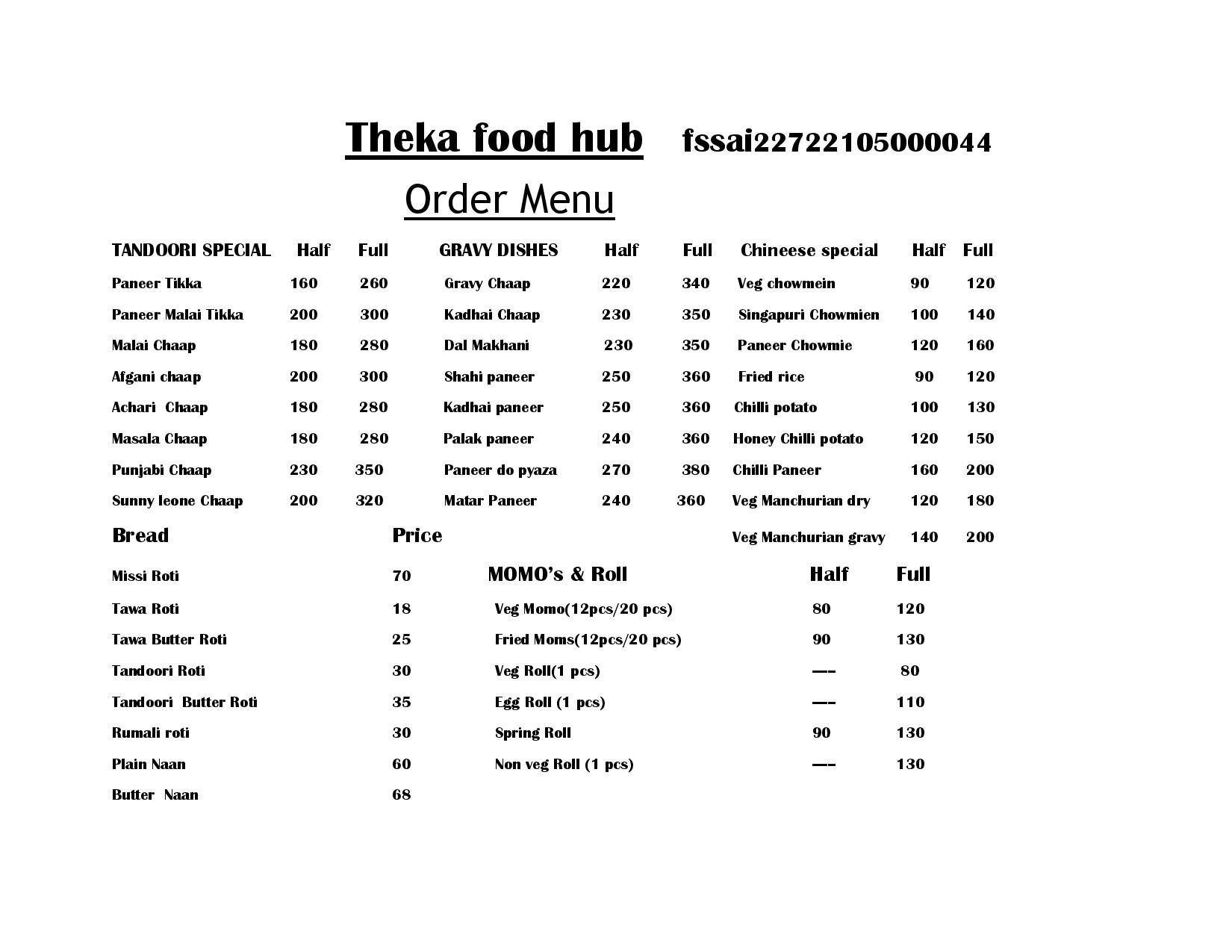 Menu of Theka Food Hub, Shastri Nagar, Ghaziabad