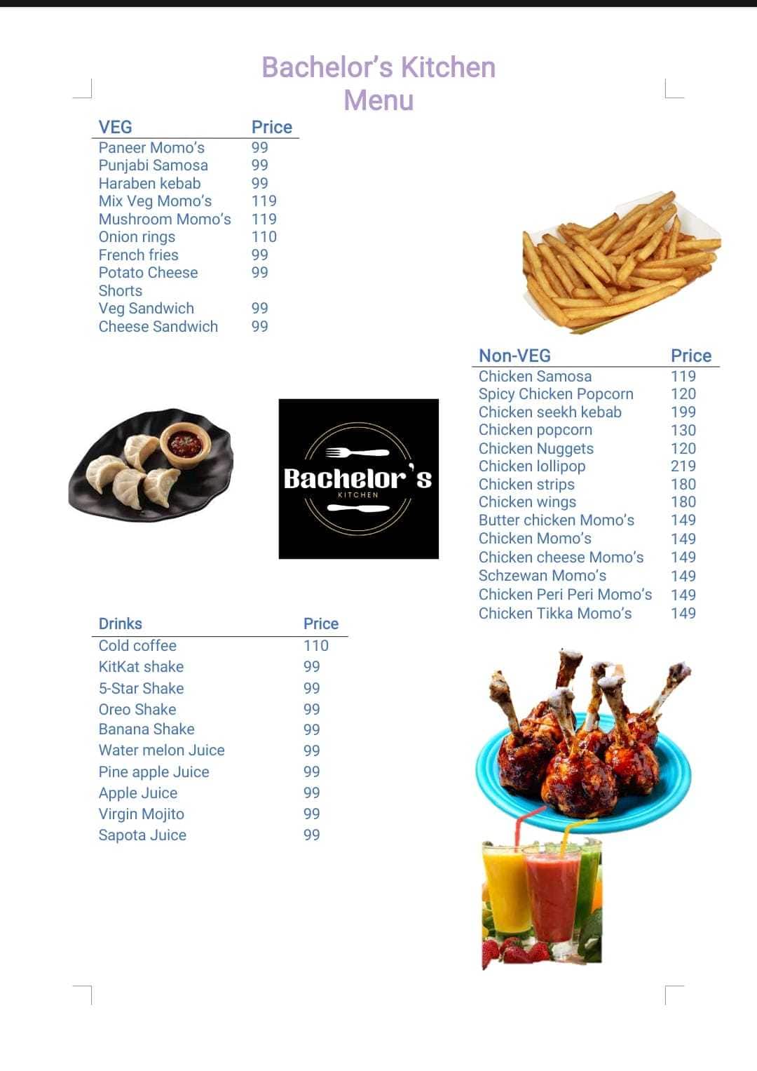 Menu of Bachelor's Kitchen, Medchal Road, Hyderabad
