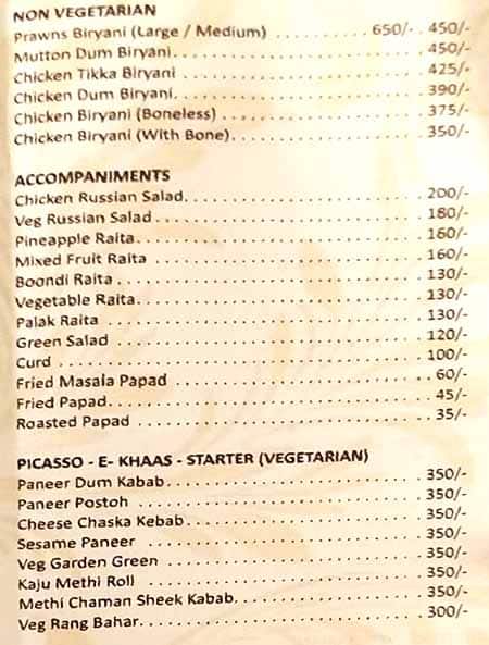 Menu at Picasso Family Restaurant & Bar, Mumbai, Picasso Family ...