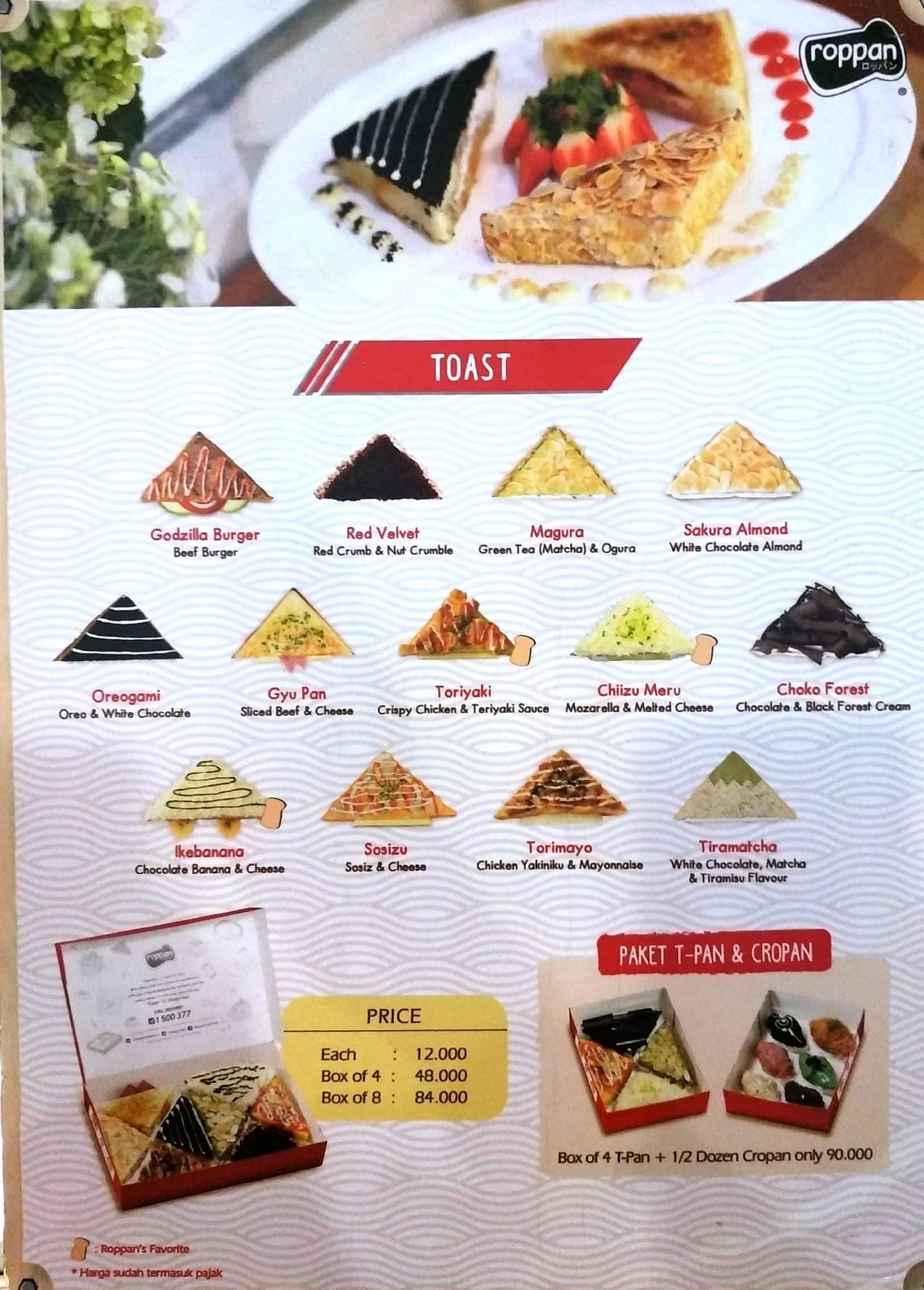 Menu at Roppan restaurant, South Jakarta, Jl. Warung Jati Barat No.39