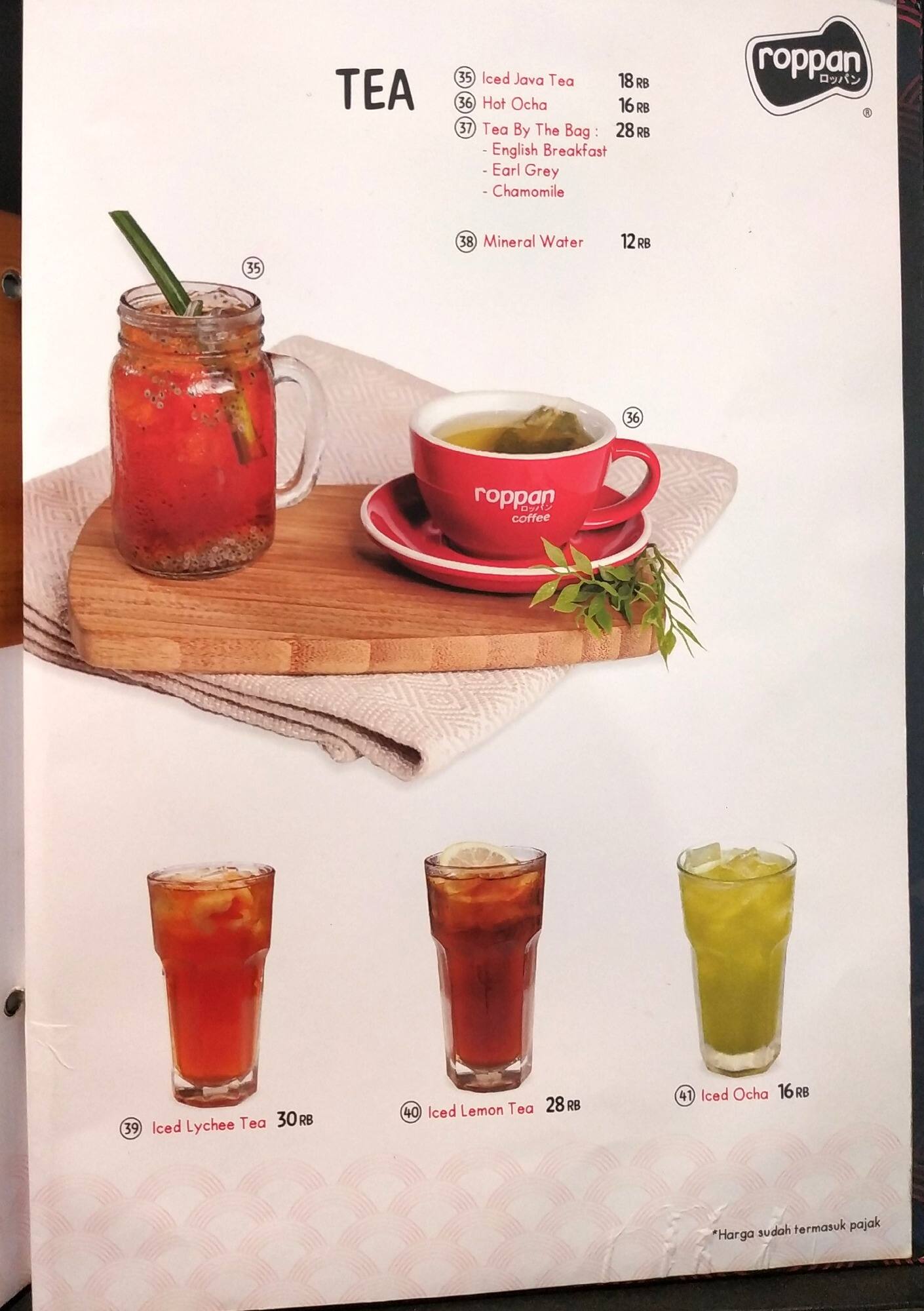 Menu at Roppan restaurant, South Jakarta, Jl. Warung Jati Barat No.39