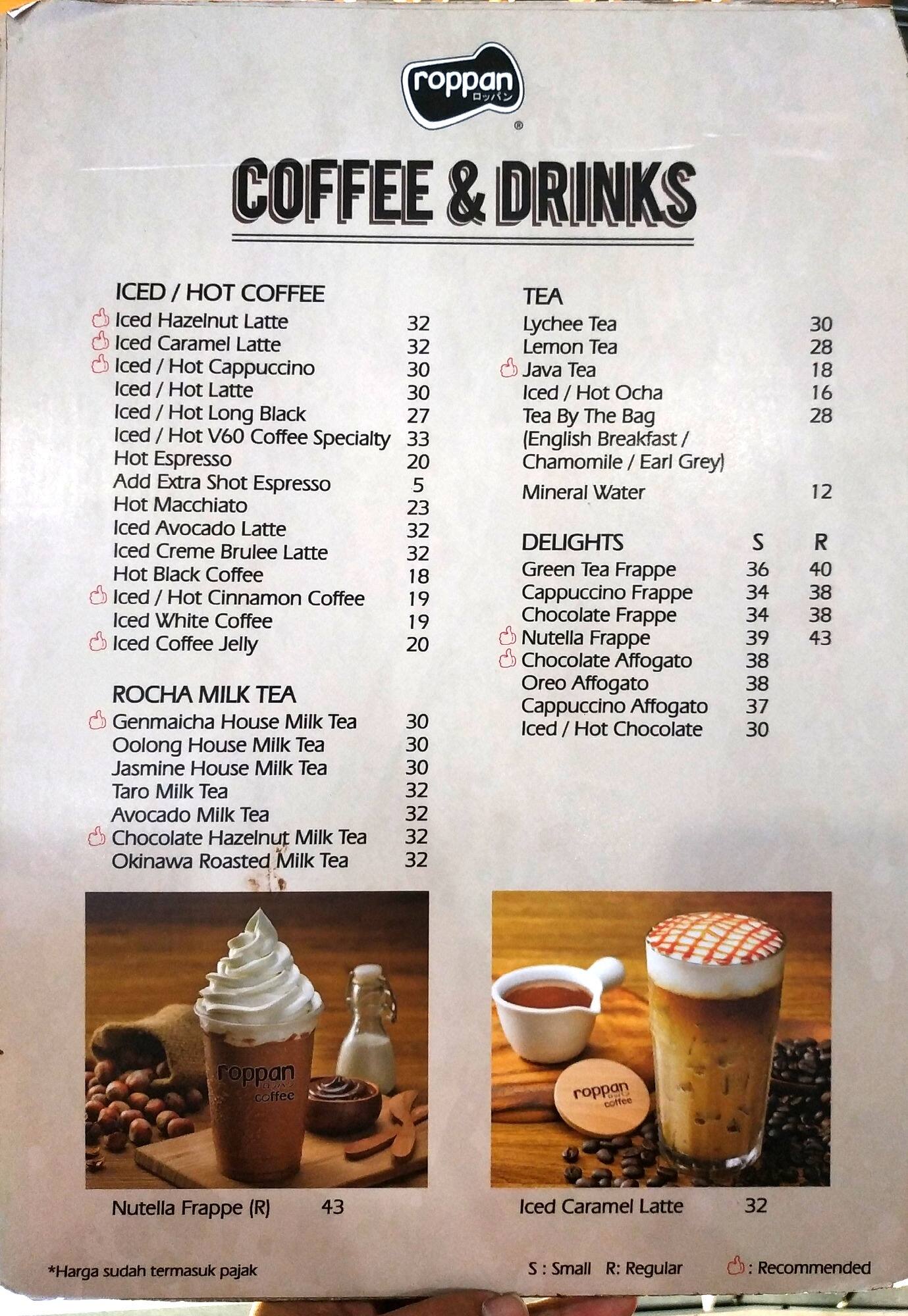 Menu at Roppan restaurant, South Jakarta, Jl. Warung Jati Barat No.39