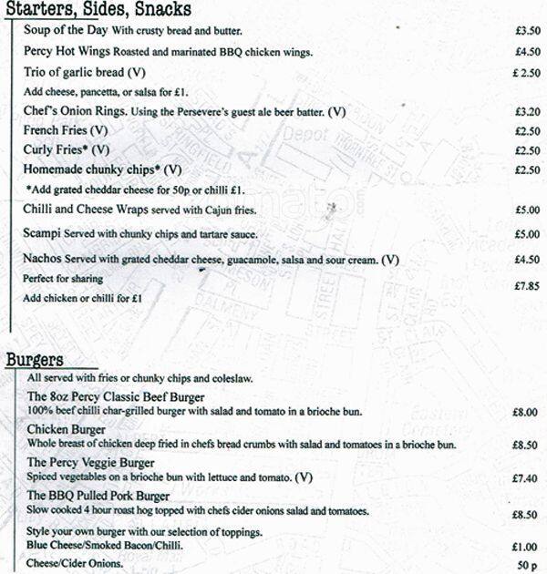 Menu at The Persevere pub & bar, Edinburgh