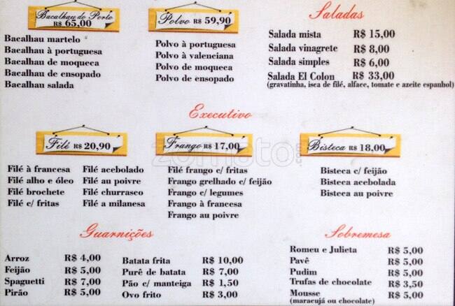 Menu at Colon pub & bar, Salvador, R. Conselheiro Saraíva