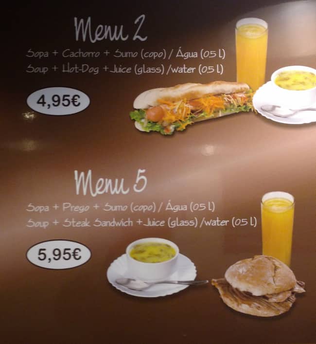 Carta del restaurante Taberna Belém, Lisboa
