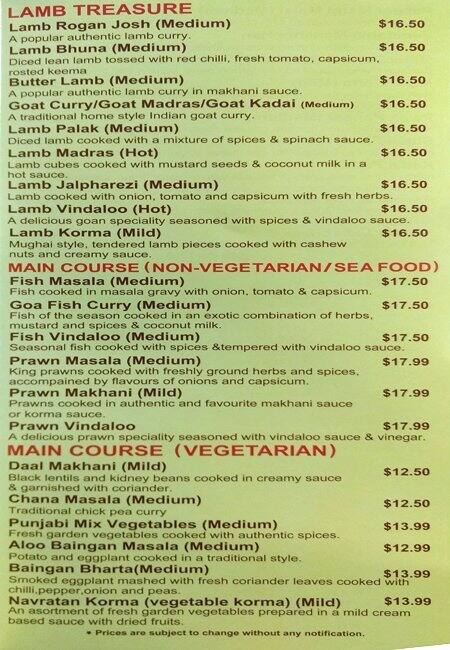 Menu at Aroma Indian Cuisine restaurant, Epping