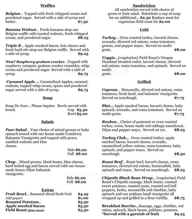 Menu at Hangar Cafe, Seattle