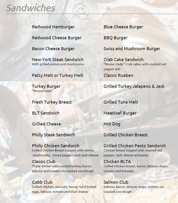 Menu at Redwood Cafe, Cotati