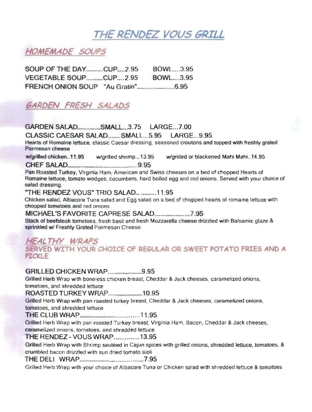 Menu at The RendezVous Bar and Grill, Hollywood