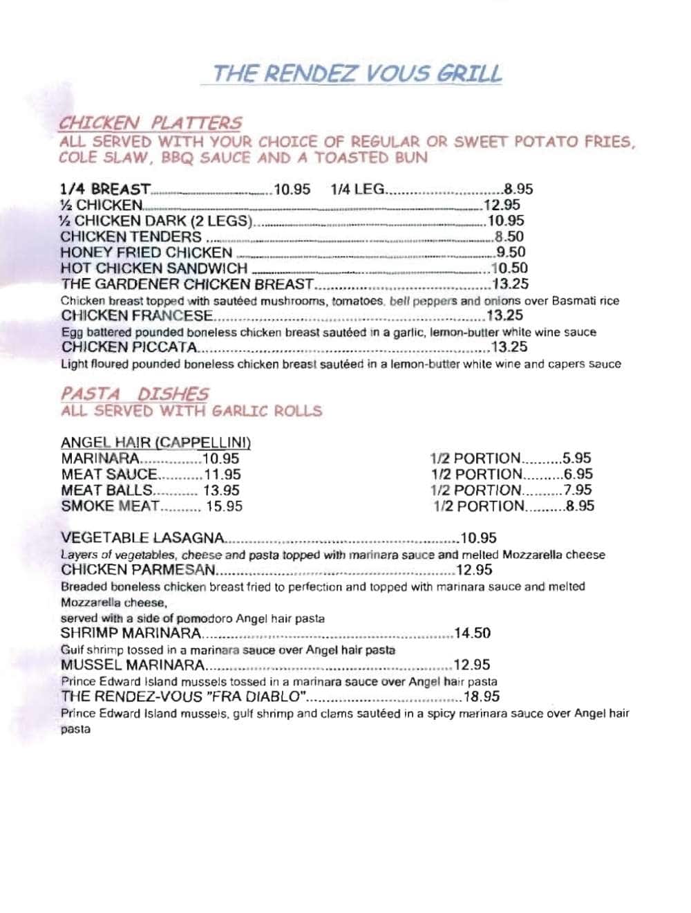 Menu at The RendezVous Bar and Grill, Hollywood