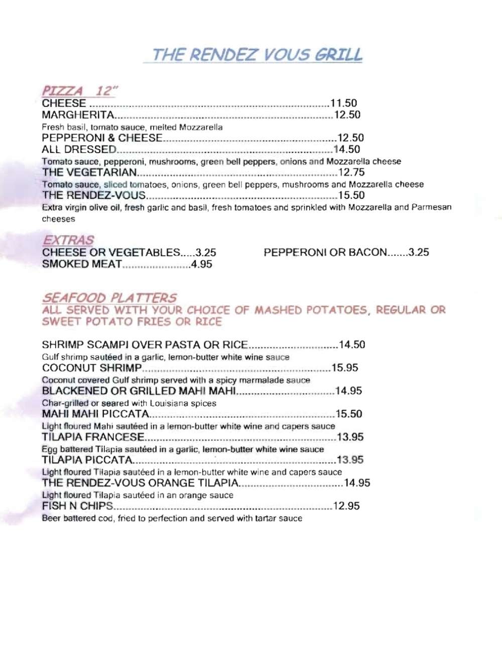 Menu at The RendezVous Bar and Grill, Hollywood