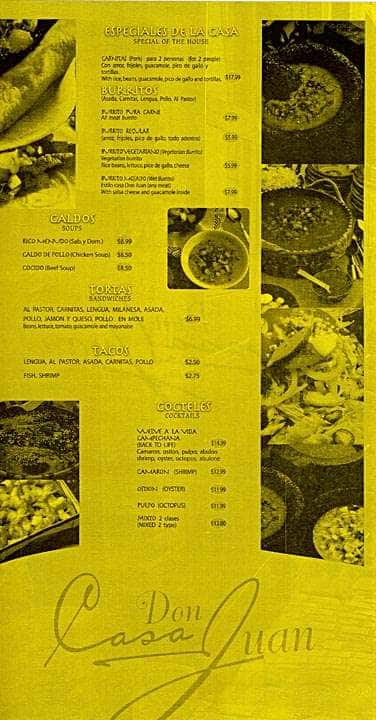 Menu at Casa Don Juan restaurant, Las Vegas, S Main St