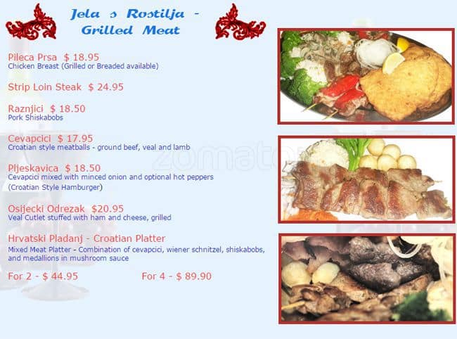 Menu at Croatia Restaurant, Mississauga, Dundas St E