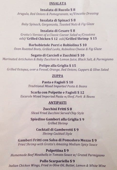 Grotto Menu, Menu for Grotto, Fort Hamilton, New York City - Urbanspoon ...
