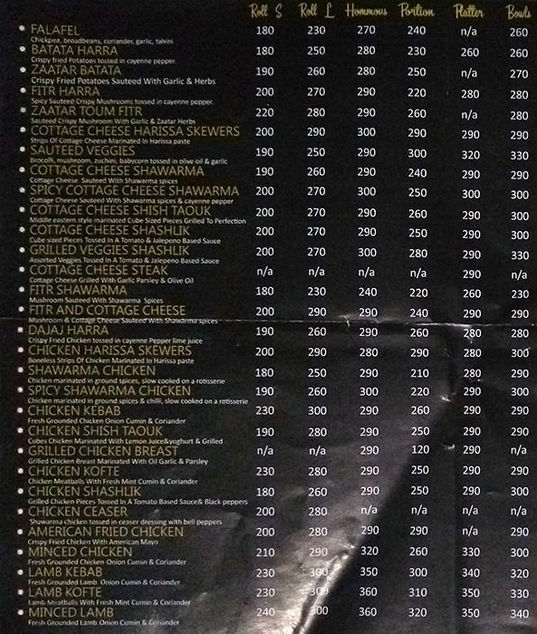 Yalla Yalla Menu, Menu for Yalla Yalla, Andheri Lokhandwala, Andheri ...