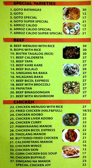 Menu of Real Goto King, Al Markaziya, Abu Dhabi