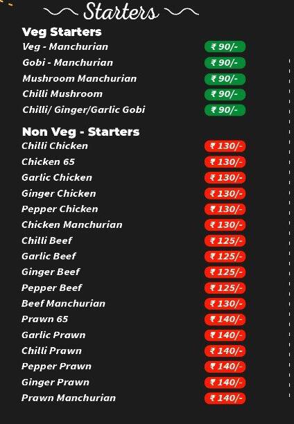 Menu of Quality Kitchen, Perambur, Chennai
