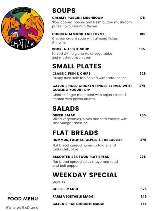 Menu of Cafe Indistinct Chatter, Sahid Nagar, Bhubaneshwar