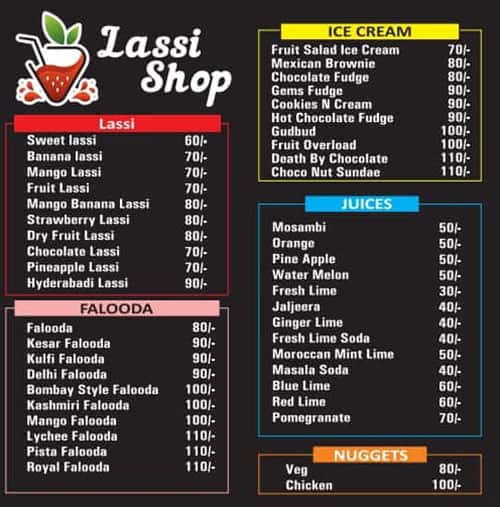 Menu of Lassi Shop, Hosur Road, Bangalore